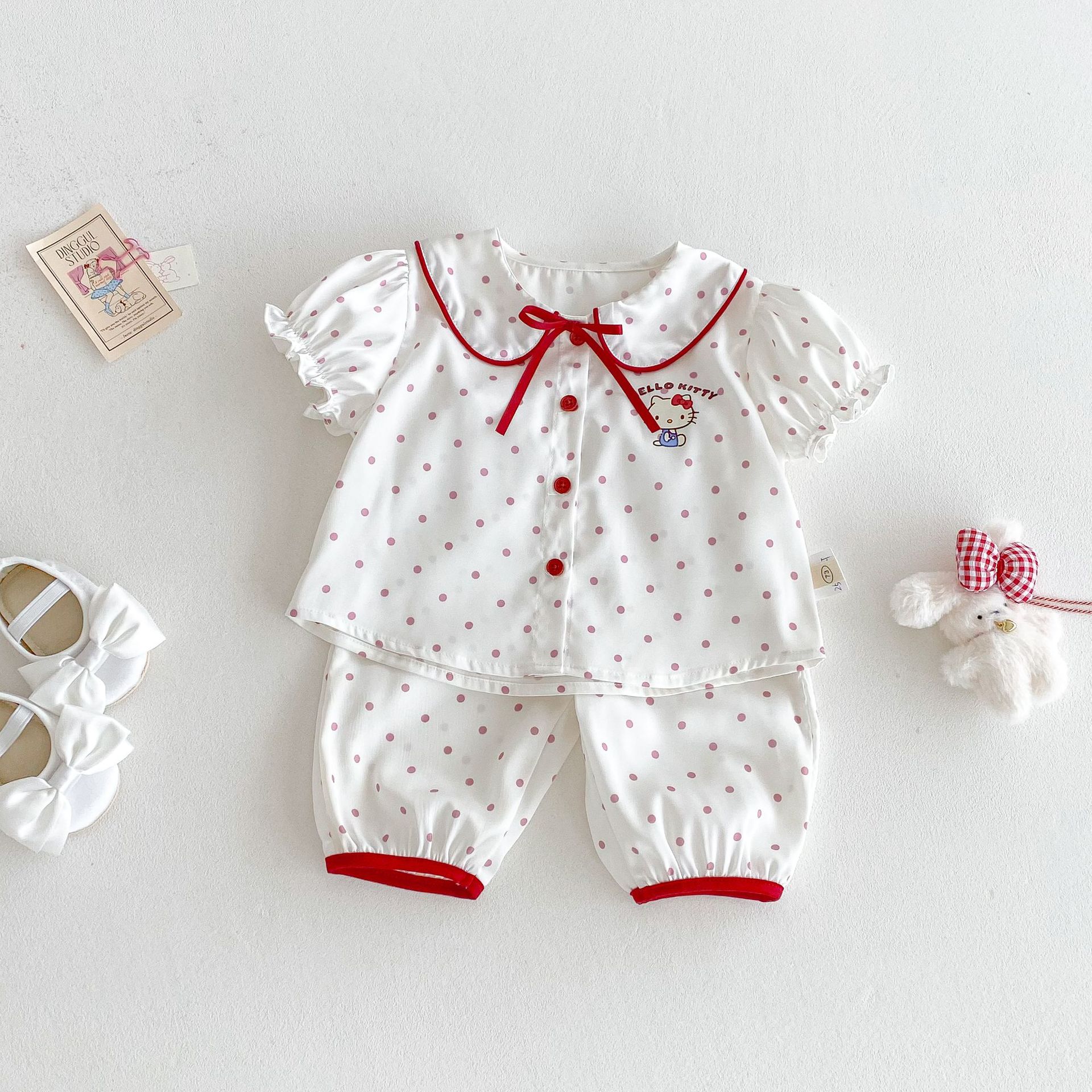 Girls' polka dot Set 2025 New Summer Baby stylish Cartoon home wear ...